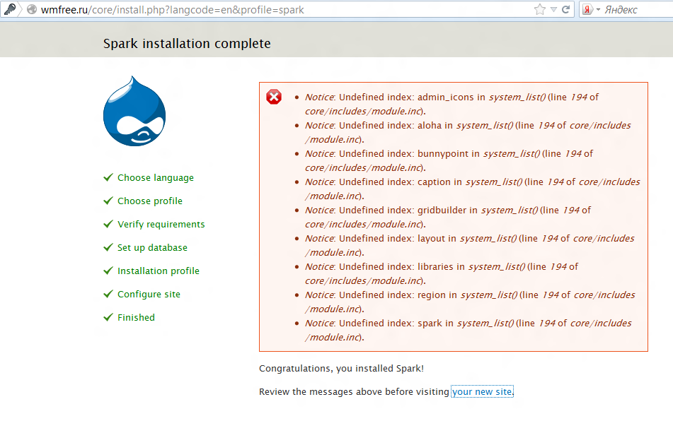 Error after install [#1808414] | Drupal.org
